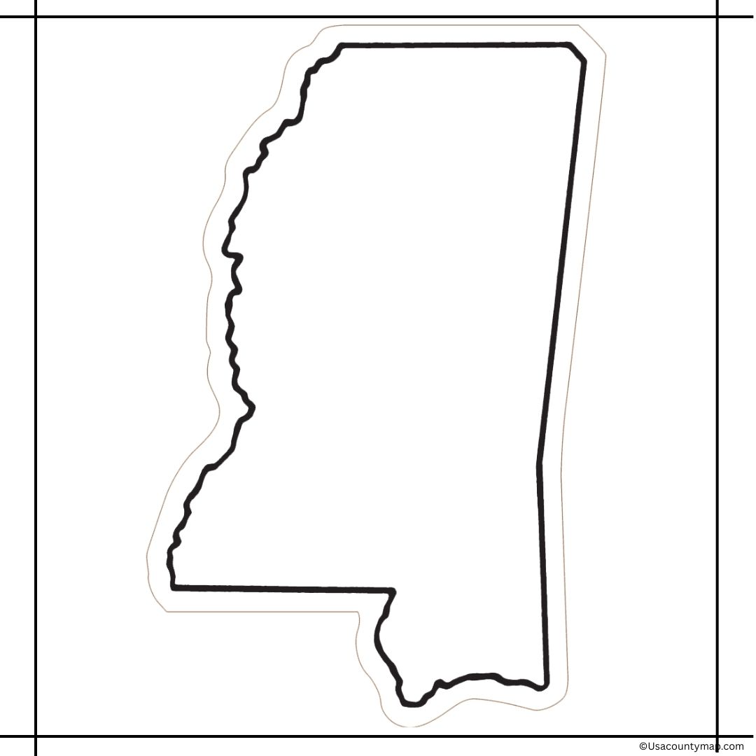Blank Mississippi Map - Unmarked State for Practice