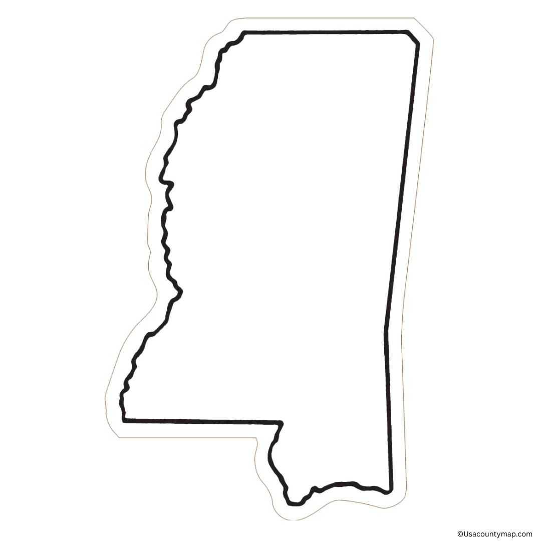 Blank Mississippi Map - Unmarked State for Practice