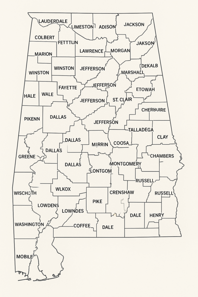 Labeled Alabama Map – Cities and Geography