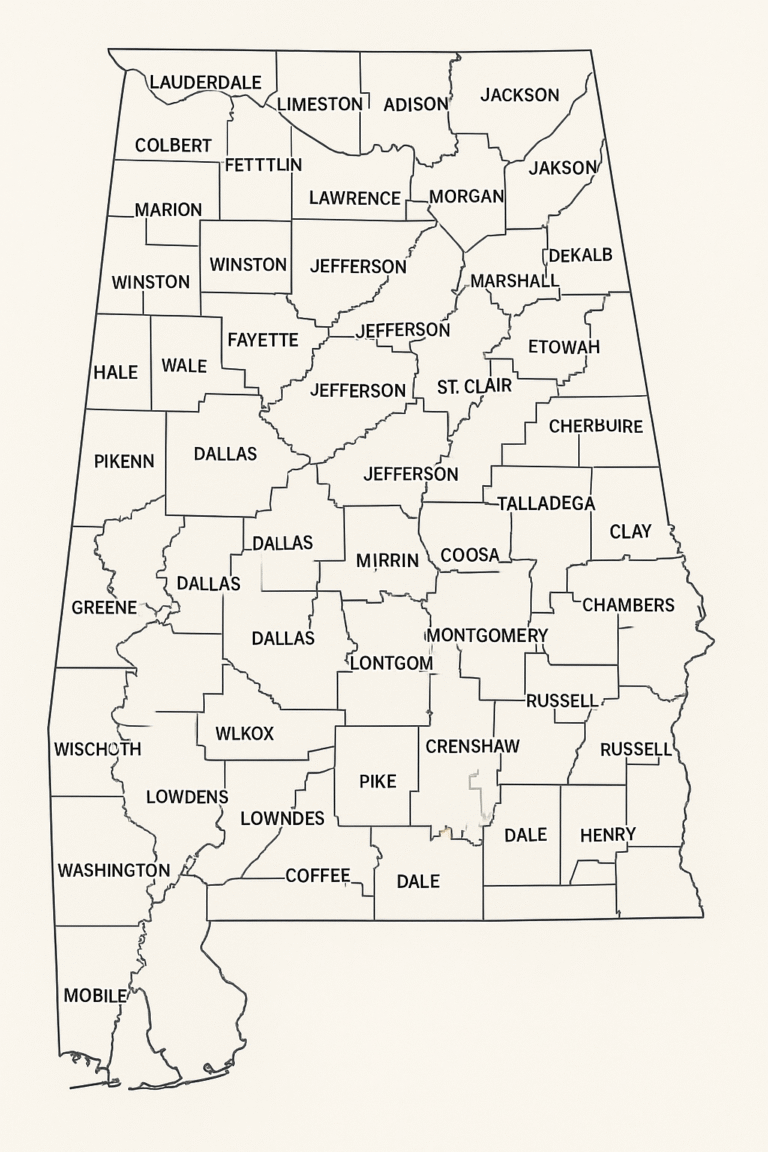 Labeled Alabama Map – Cities and Geography