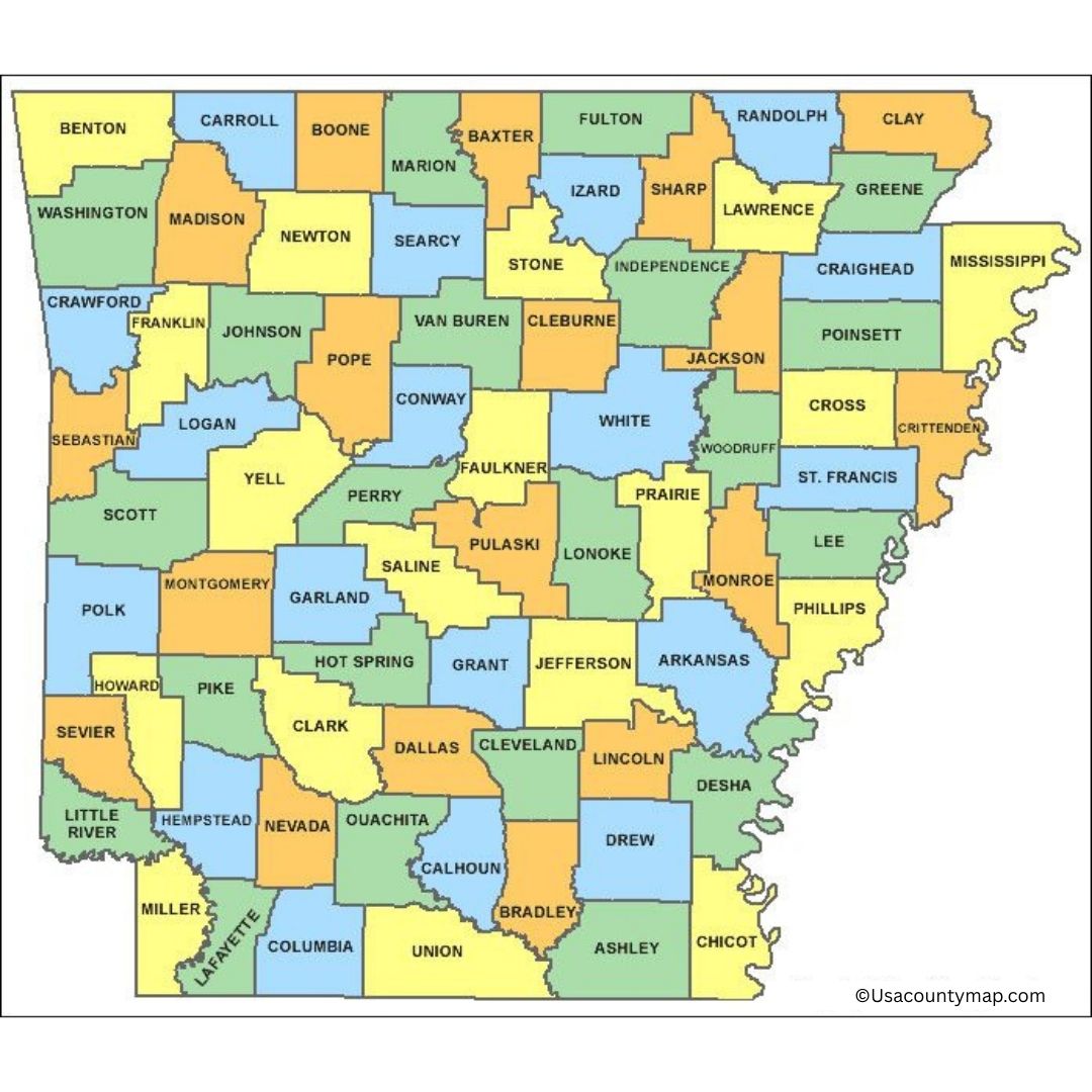 Labeled Arkansas Map – Cities and Counties