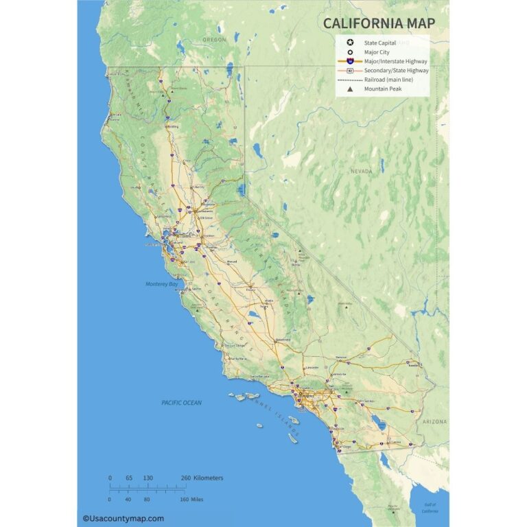 Labeled California County Map – Cities and Features