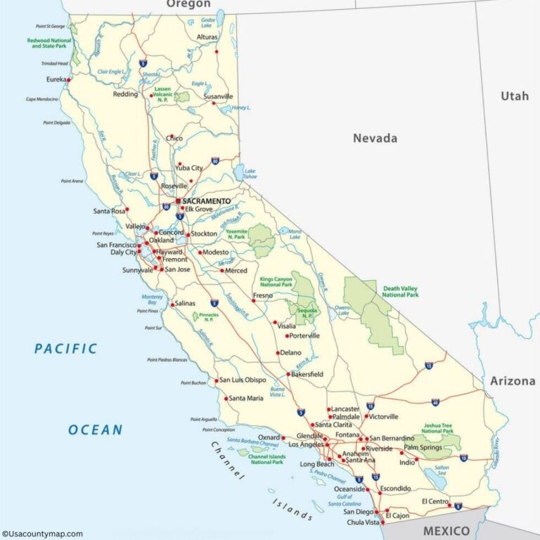Labeled California County Map – Cities and Features