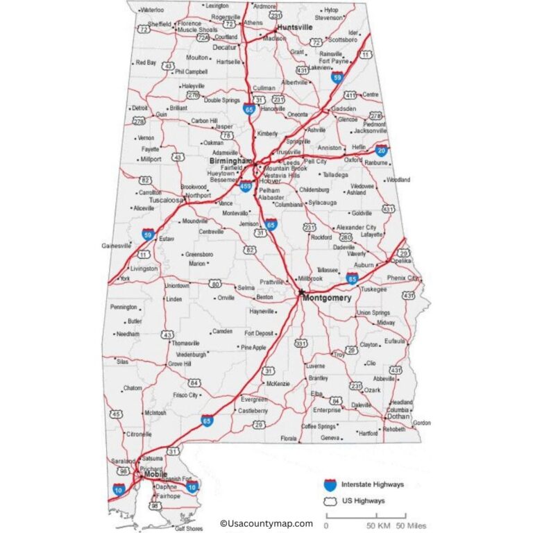 Labeled Alabama Map – Cities and Geography