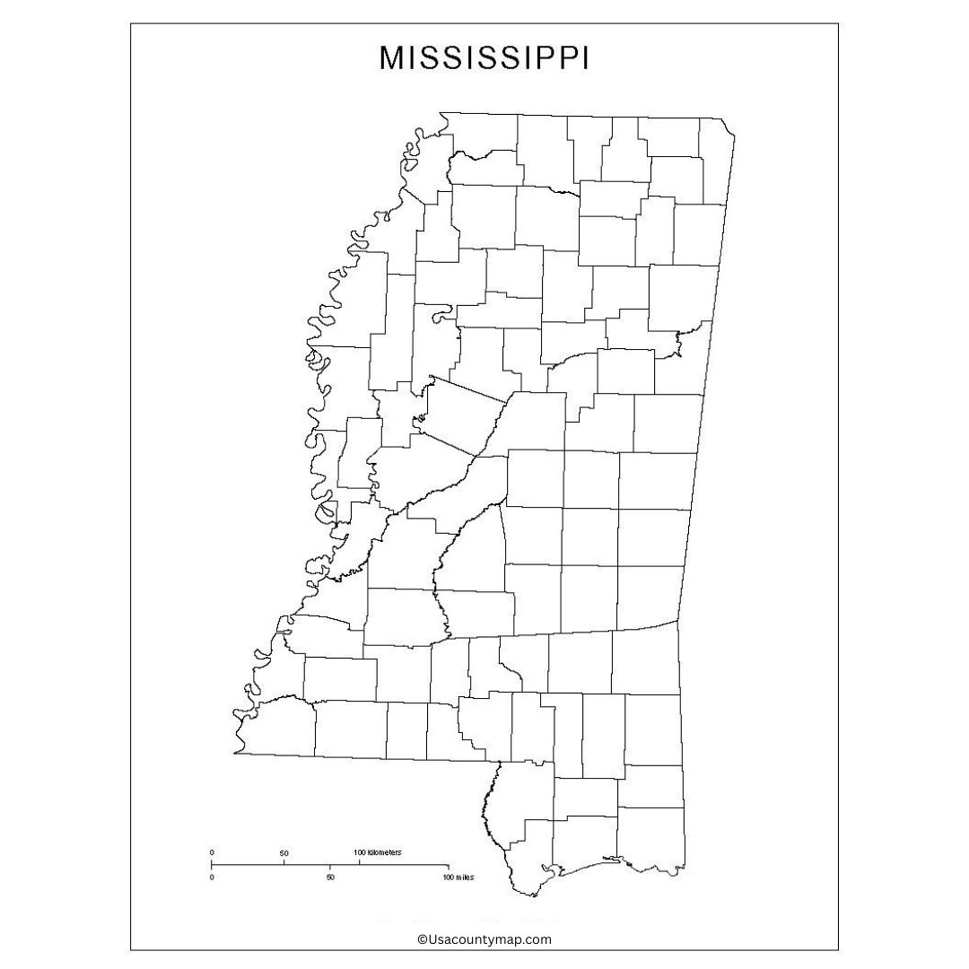 Blank Mississippi Map - Unmarked State for Practice