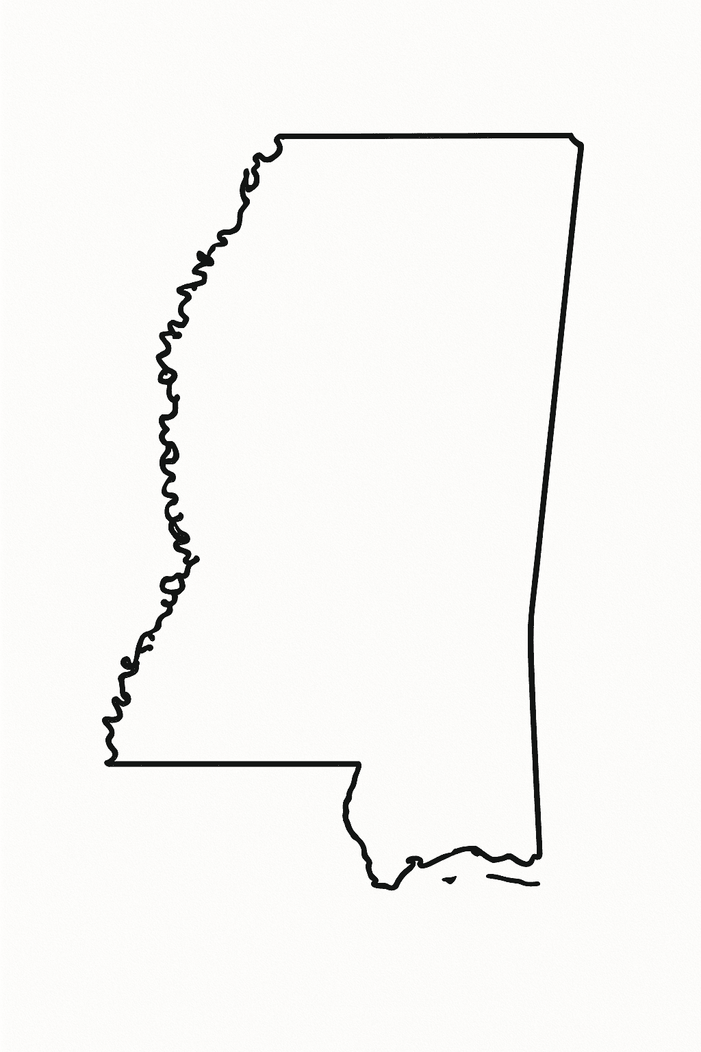 Blank Mississippi Map - Unmarked State for Practice